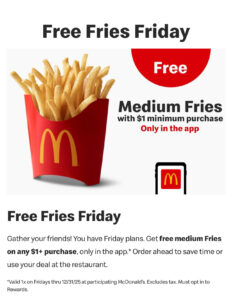 Free Fries at McDonalds Every Friday in 2026