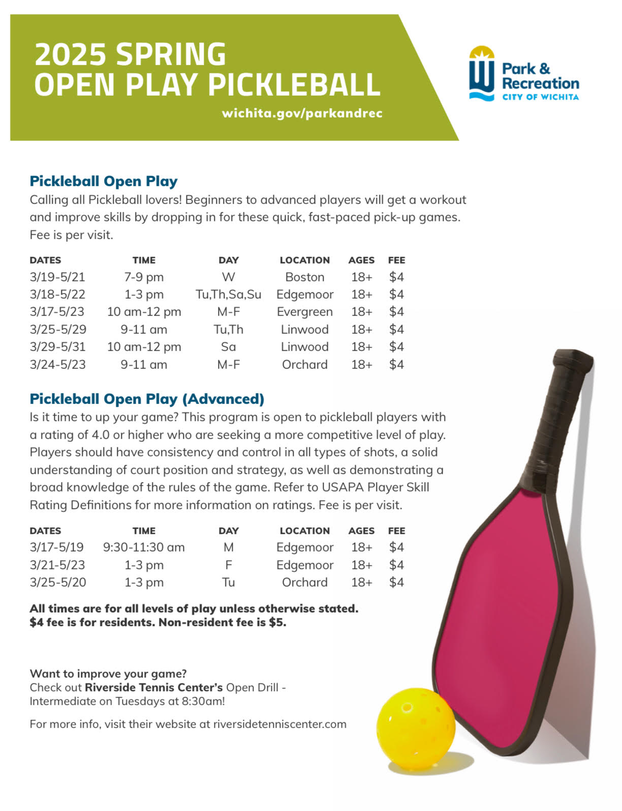 Pickleball Open Play at Wichita Parks for $4