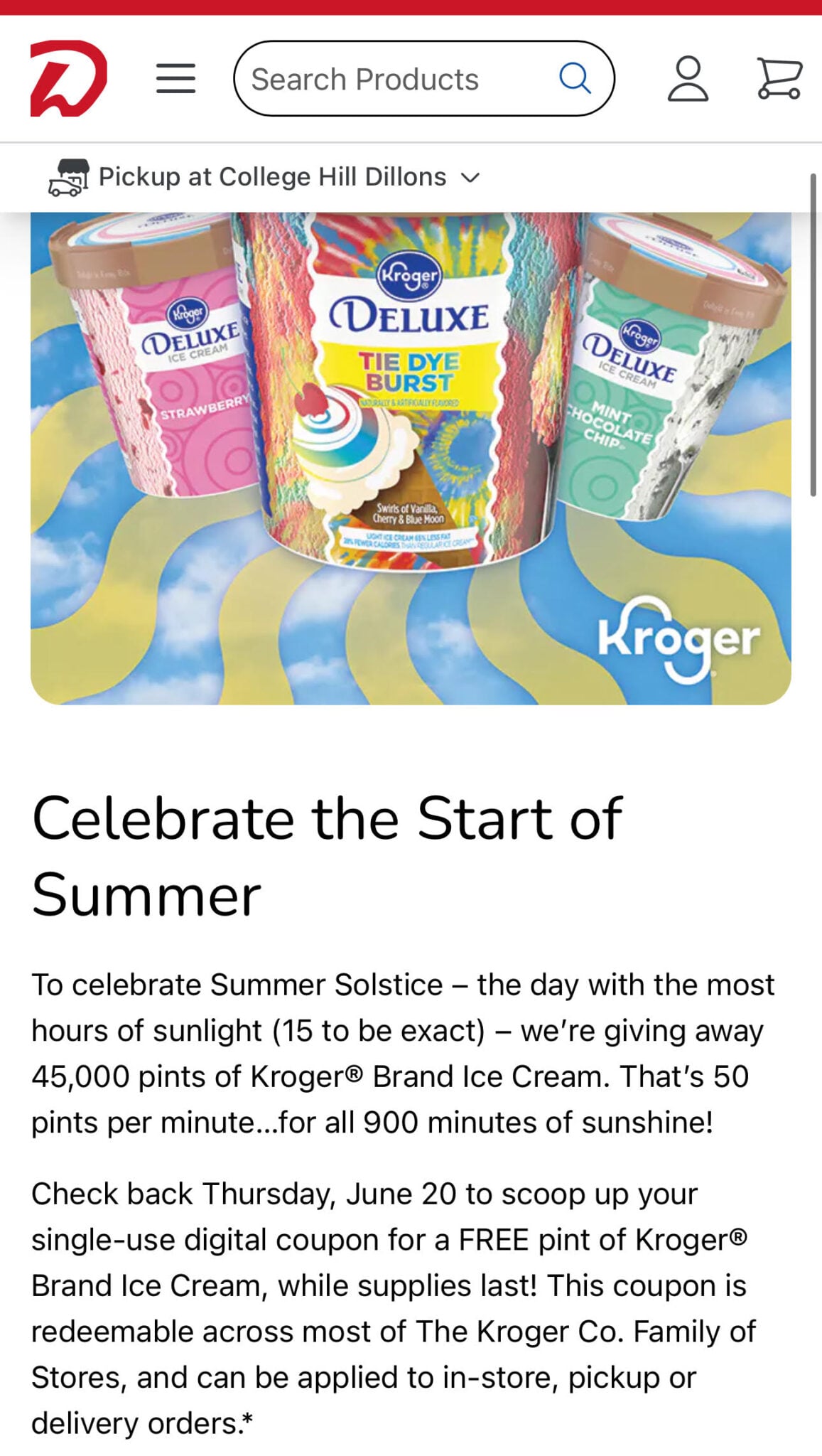 Free Pints of Kroger Ice Cream at Dillons on June 19, 2026